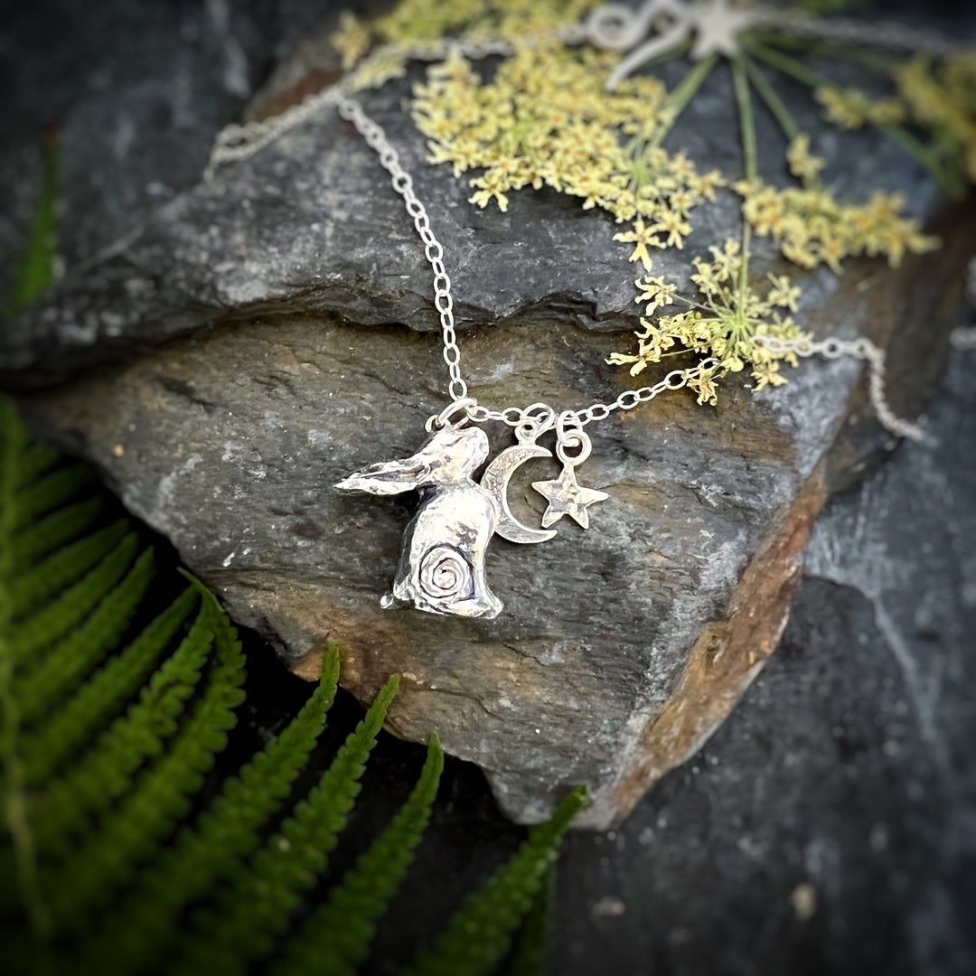 Moon Gazing Hare Necklace, Hares, Moons, Celestial, Witch, Silver Hare ...