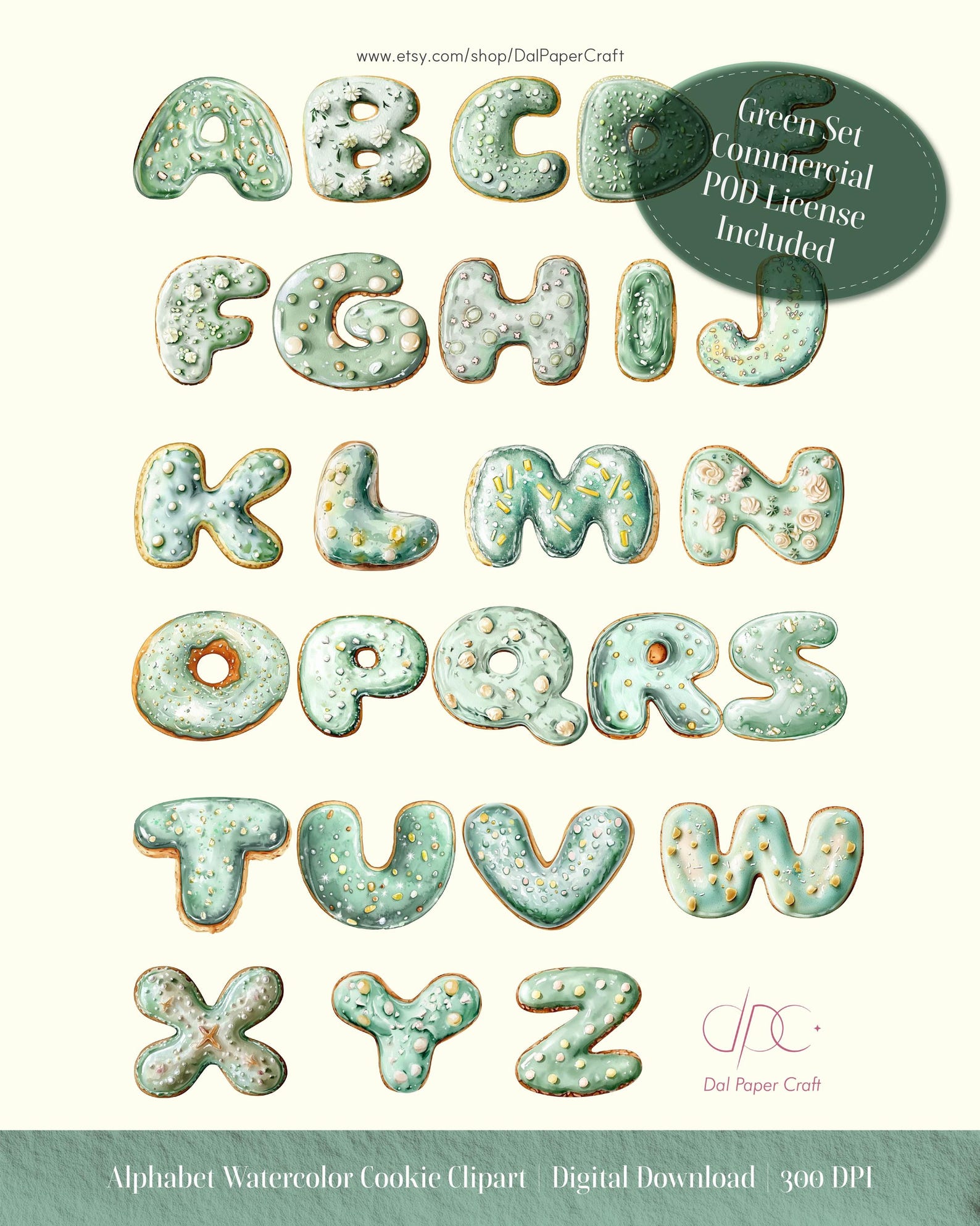 Cookie Alphabet Clipart Bundle – Blue, Pink, Ivory & Green | A-Z Cookie ...