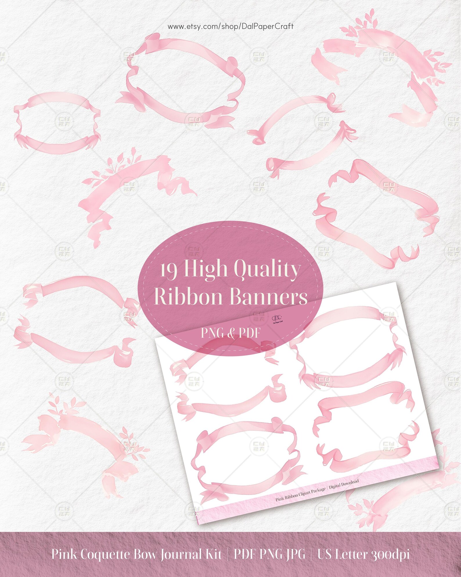 Pink Ribbon Watercolor Ribbon Clip Art Bundle | Banners, Frames and ...
