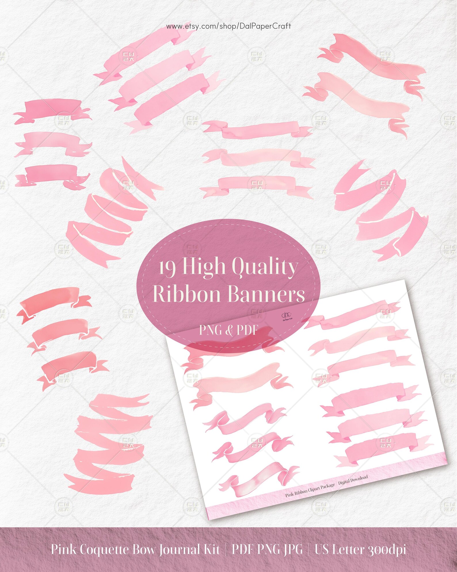 Pink Ribbon Watercolor Ribbon Clip Art Bundle | Banners, Frames and ...