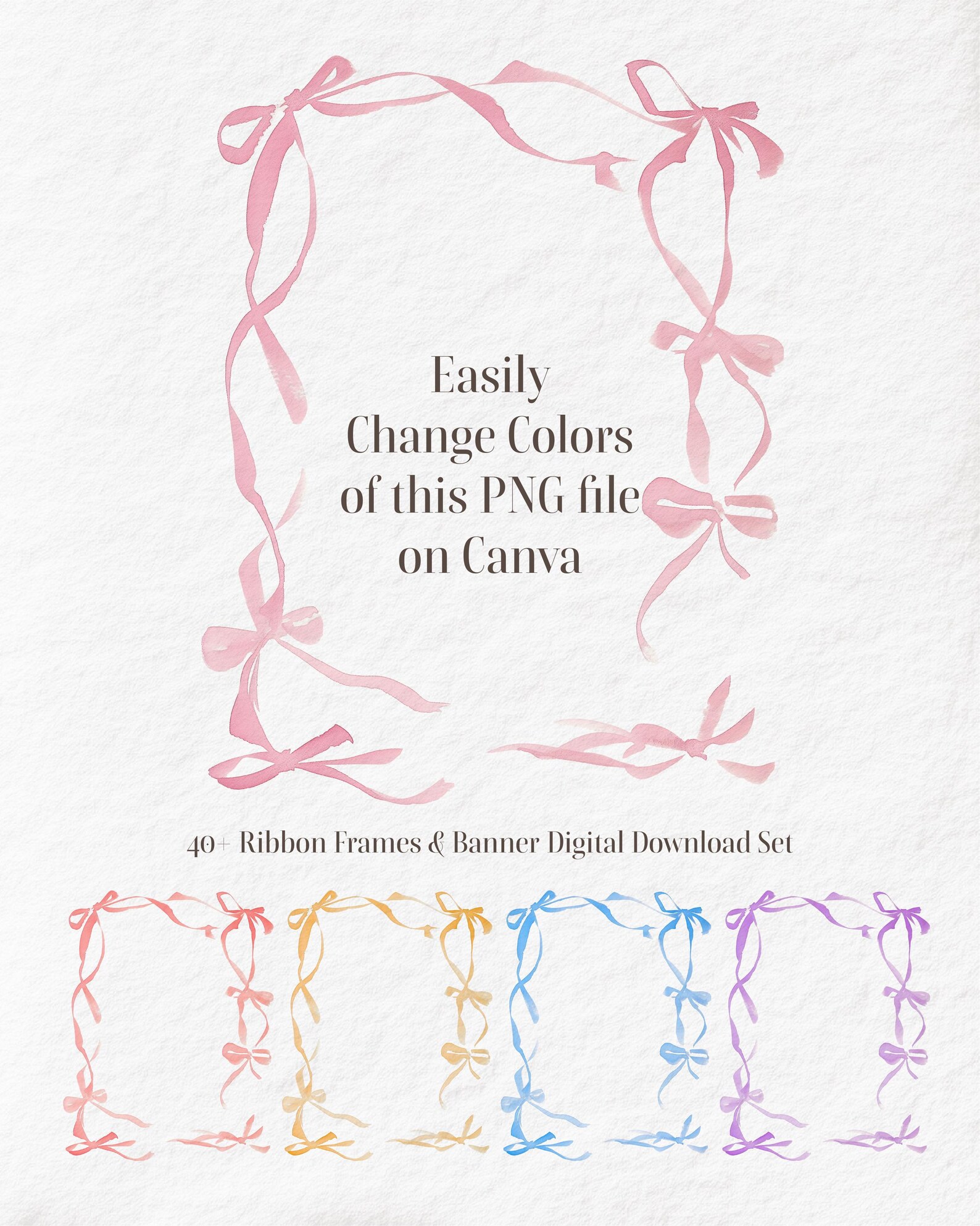 Pink Ribbon Watercolor Ribbon Clip Art Bundle | Banners, Frames and ...