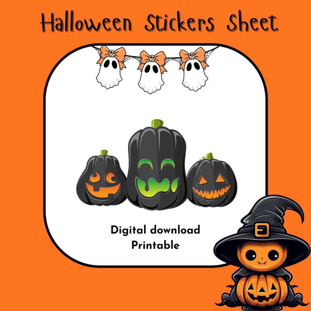 Halloween Printable Sticker Sheet | Cute Spooky Stickers | Pumpkin ...