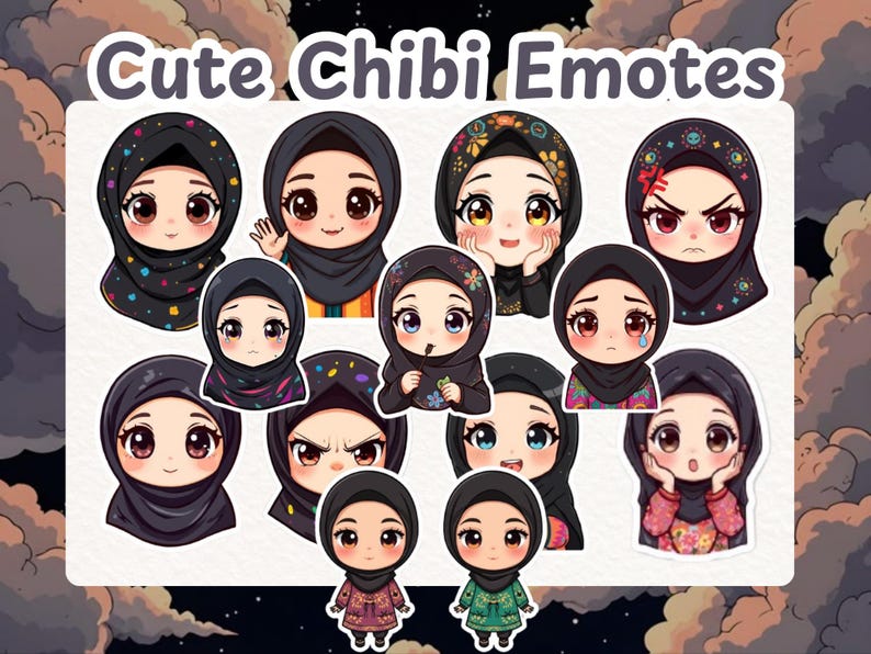 Hijabi Chibi Girl Emotes Pack | Islamic Streamer Twitch & Discord (PNG ...