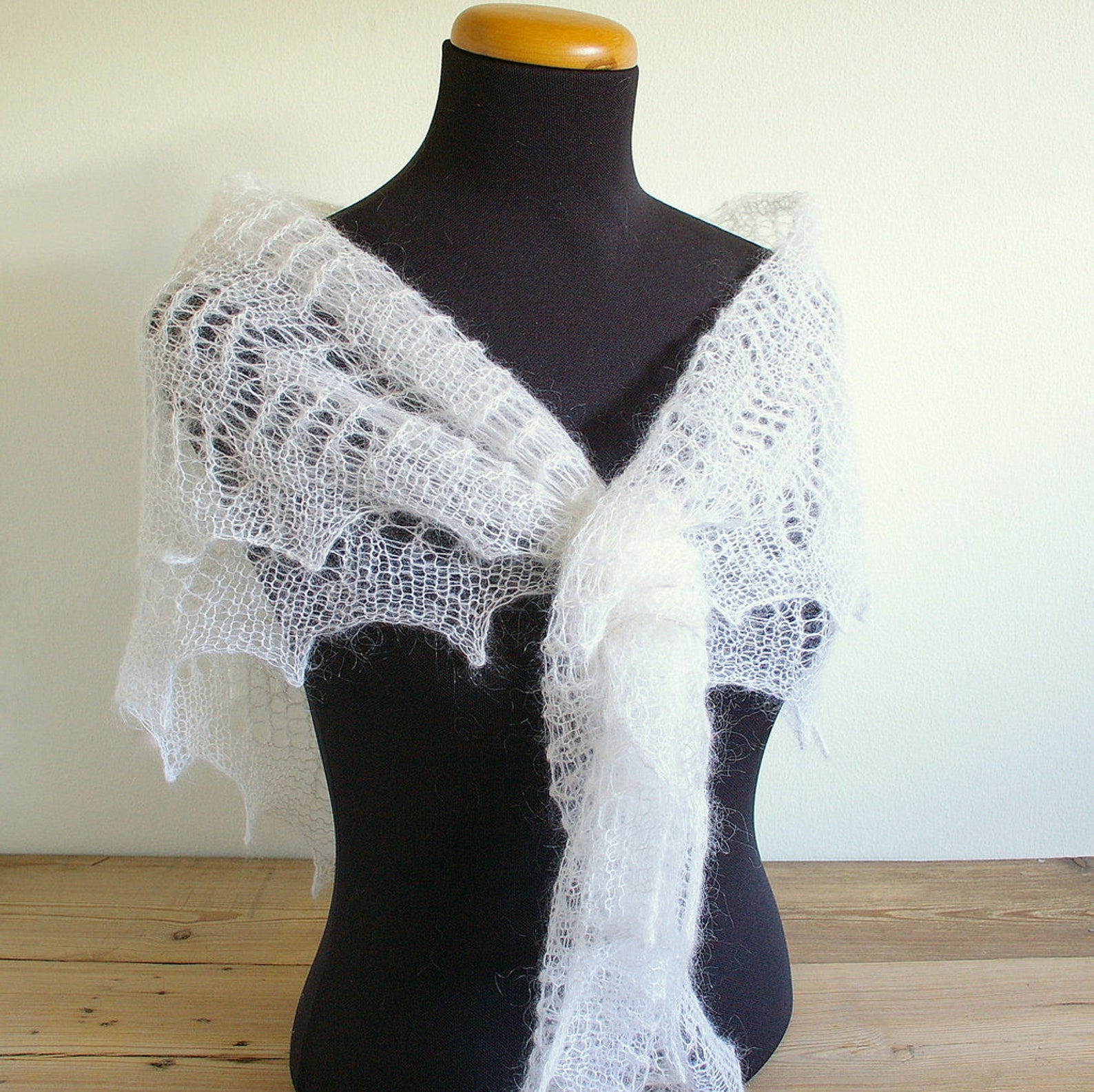 Shawl Knitted White.winter Wedding Wrap.bridal Lace Mohair.handknitted ...