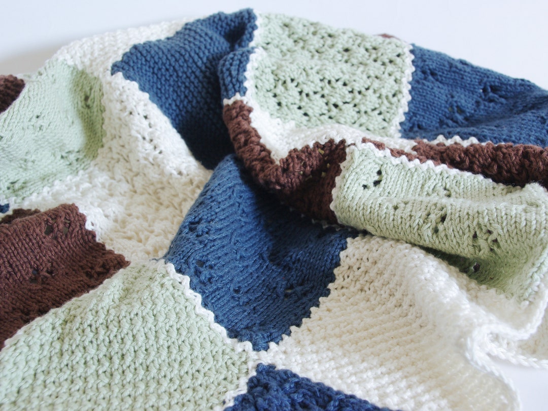Handknitted Cotton Baby Blanket in Patches of Color, Baby Boy Wrap ...