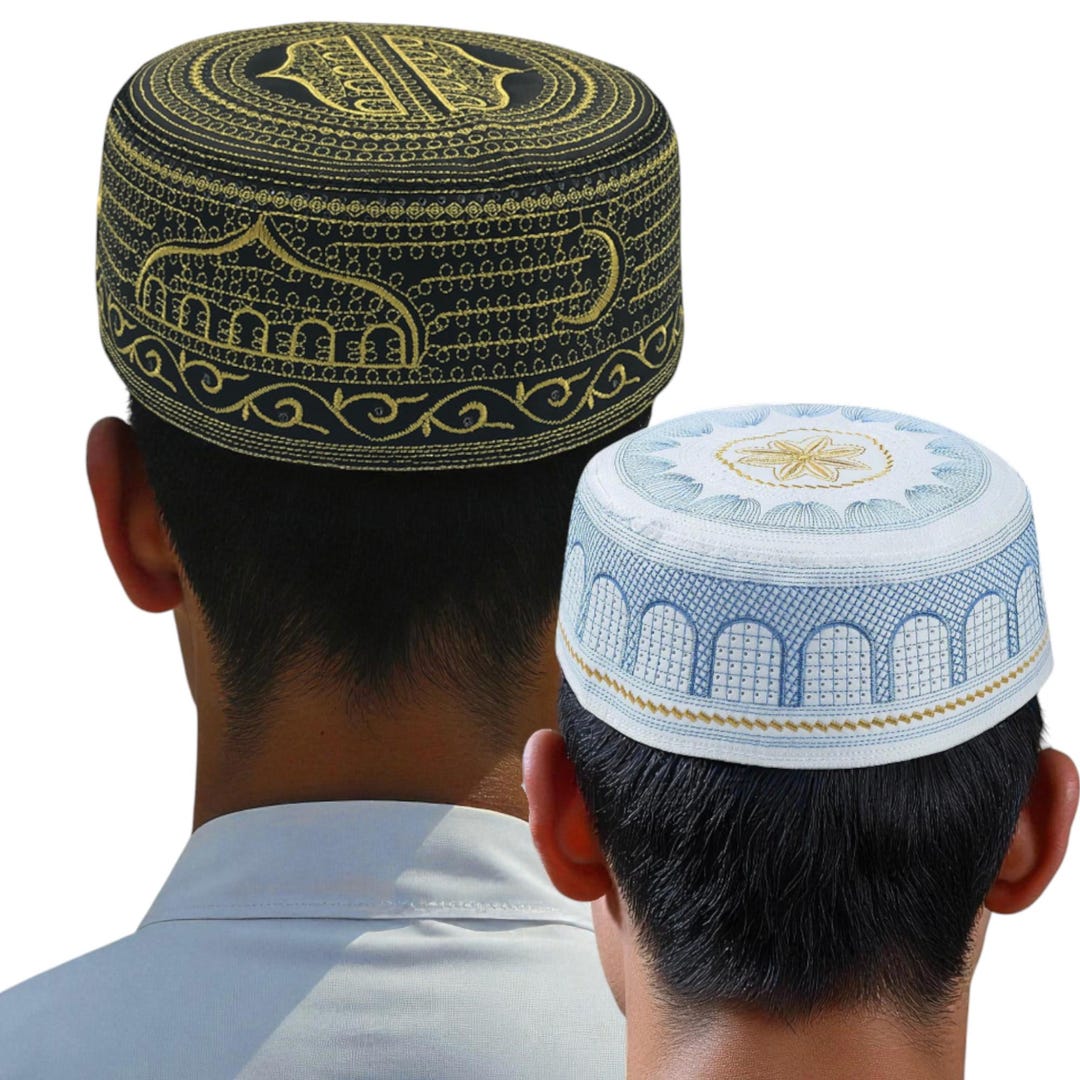 Embroidered Kufi Muslim Men Hat Islamic Cap Worship Ramadan Eid Gifts ...
