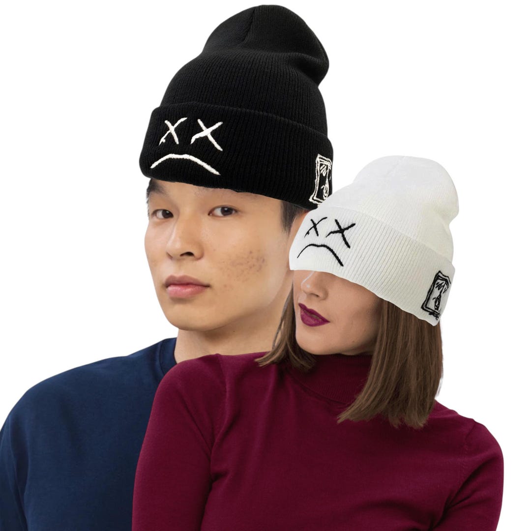 Sad Face Cry Face Embroidered Beanie Cap Crying Sad Dad Hats Cry A Lot ...