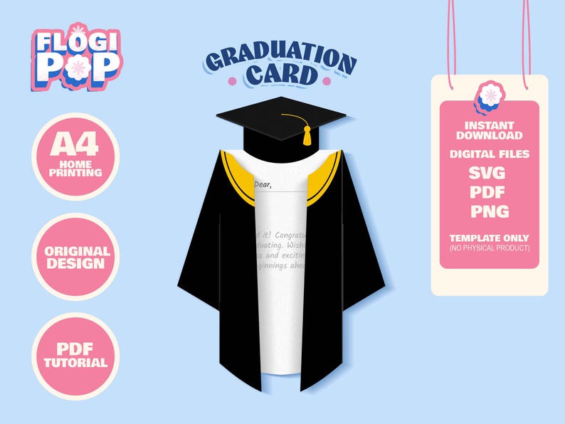 Printable Graduation Card Template | DIY Gift (pdf, Png, Svg) | Easy to ...