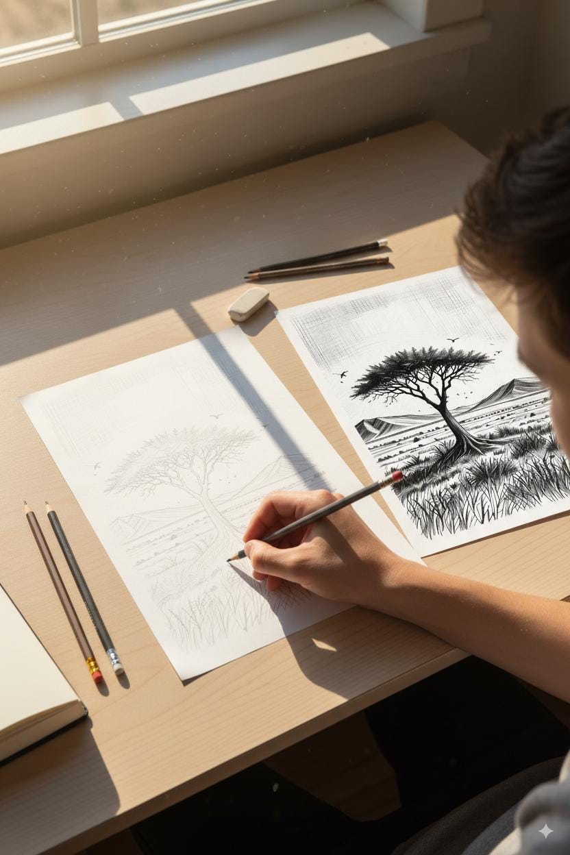 Cross Hatching Landscapes: 25 Printable Practice Sheets (digital ...