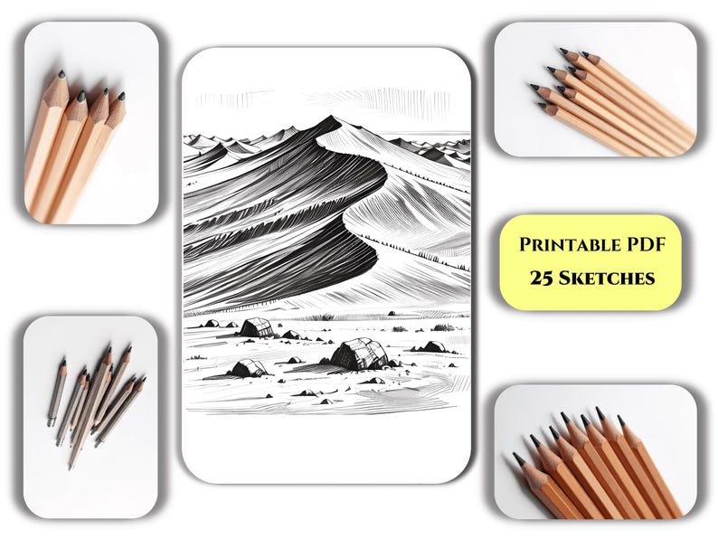 Cross Hatching Landscapes: 25 Printable Practice Sheets (digital ...