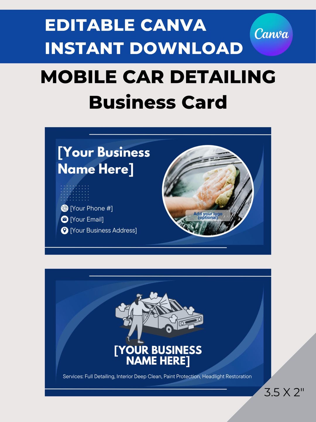 Mobile Car Detailing Business Card Template | Editable Canva (PDF ...