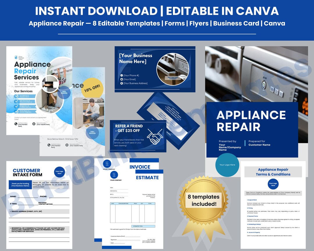 Appliance Repair Business Templates | Editable Forms & Flyers (canva ...