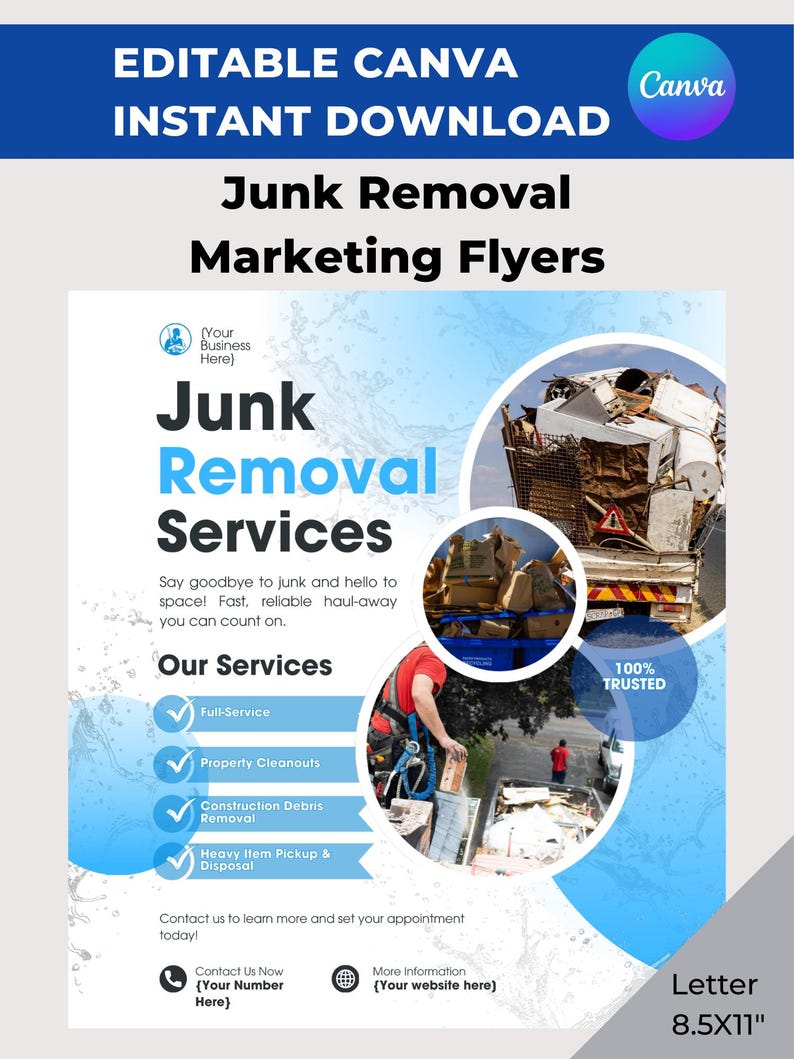 Junk Removal Flyer Templates: Editable Design (canva, Instant Download ...