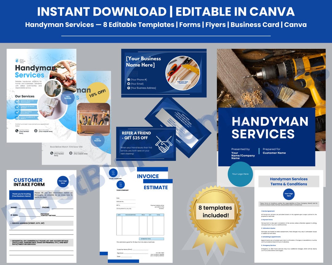 Handyman Services Business Templates | Editable Forms & Flyers (canva ...