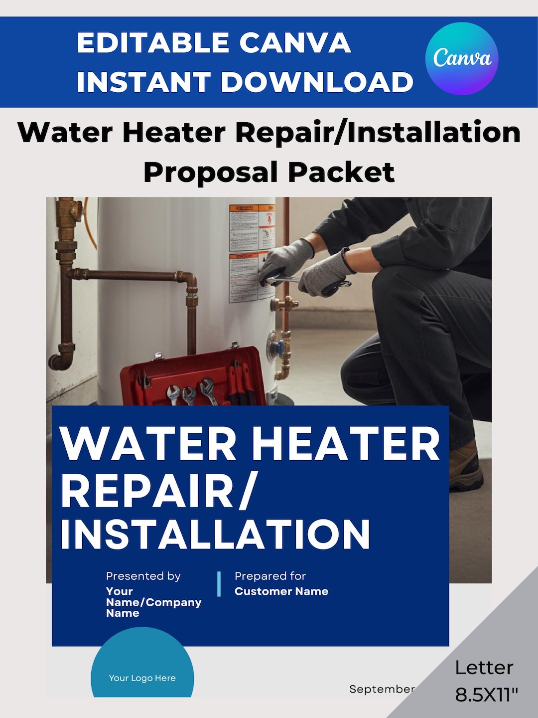 Water Heater Repair Proposal Template | Editable Canva Packet (PDF ...
