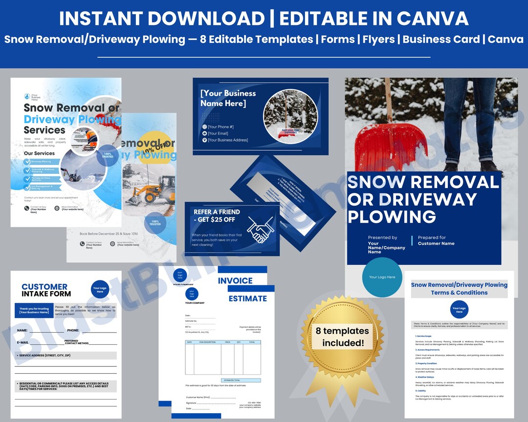 Snow Removal and Driveway Plowing Business Templates | Editable Forms ...
