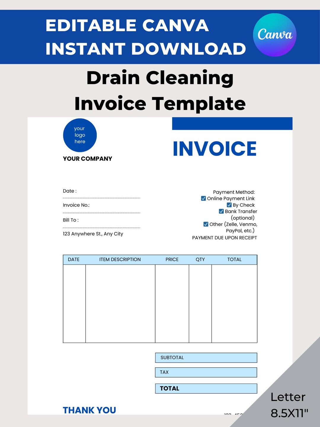 Drain Cleaning Invoice Template: Editable Business Form | Canva ...