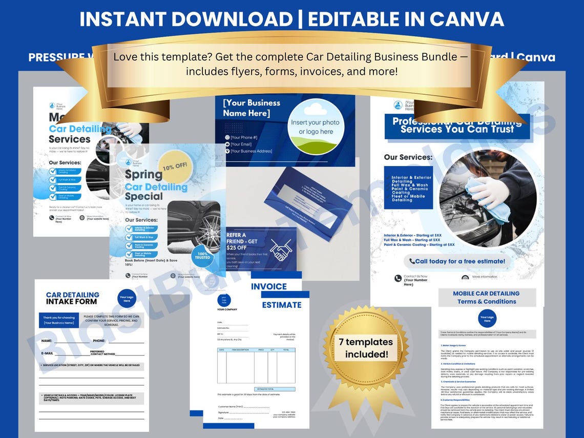 Mobile Car Detailing Invoice Template: Editable Business Form (canva ...
