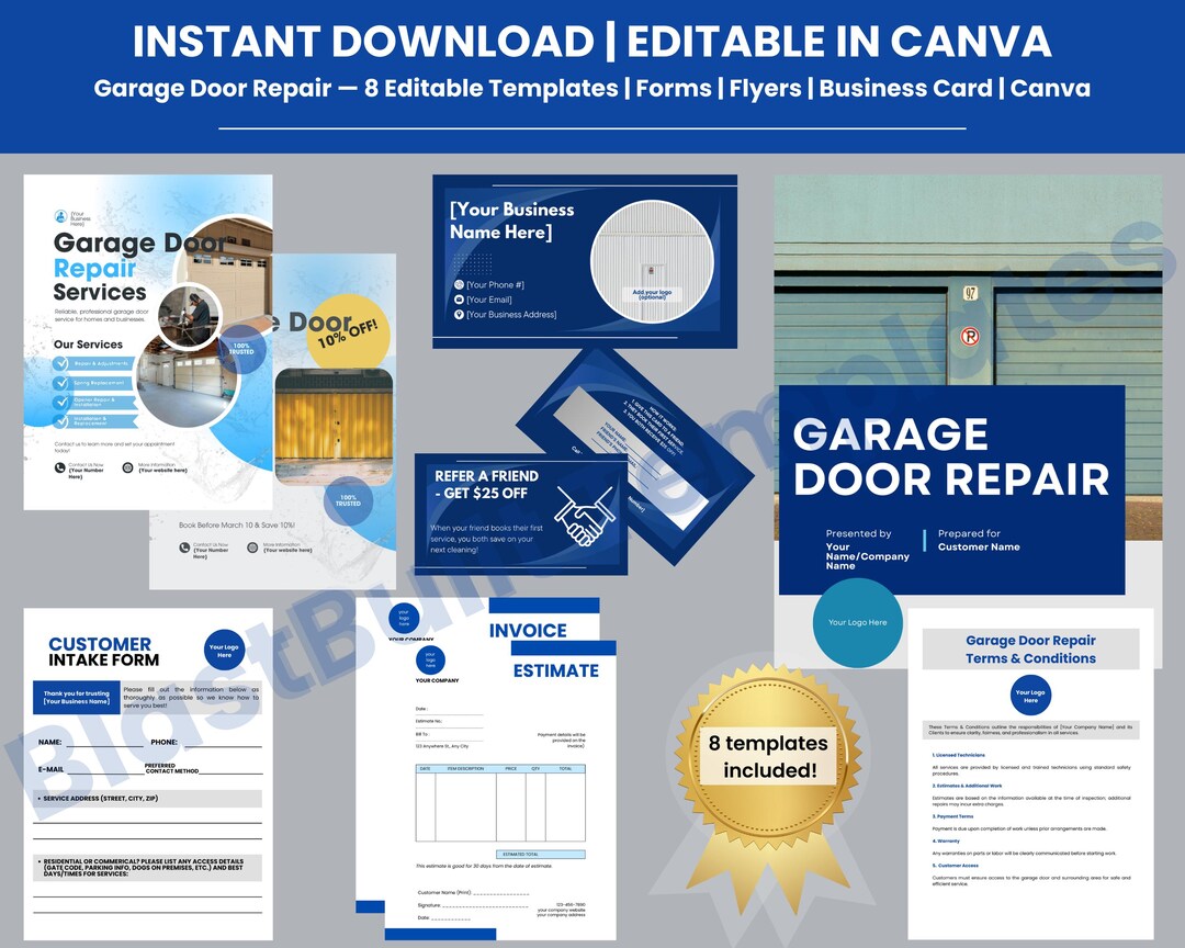 Garage Door Repair Business Templates | Editable Forms & Flyers (canva ...