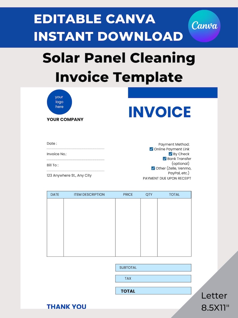 Solar Panel Cleaning Invoice Template: Editable Business Form | Canva ...