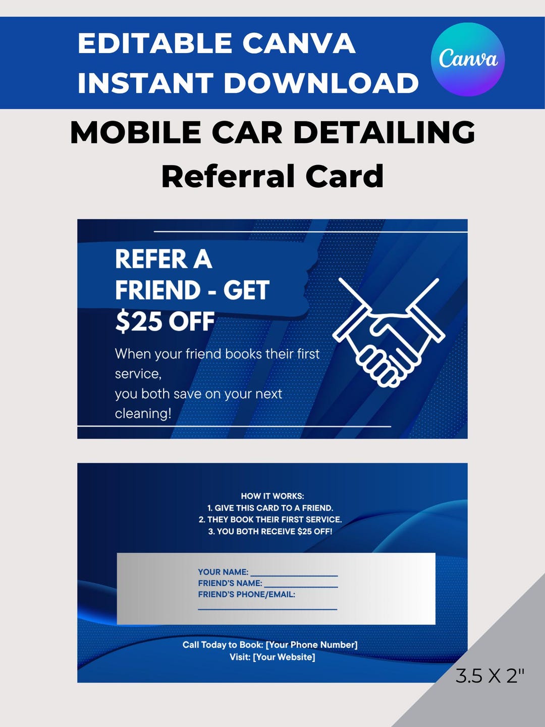 Mobile Car Detailing Referral Card | Editable in Canva | Client Reward ...