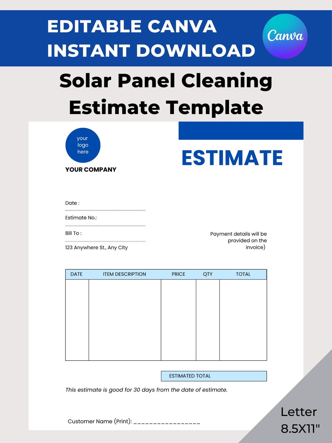 Solar Panel Cleaning Estimate Template: Business Quote (canva, Digital ...