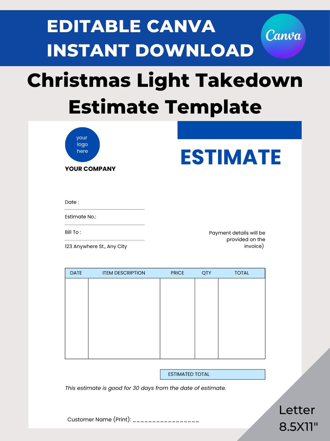 Christmas Light Takedown Estimate Template: Service Business Quote ...