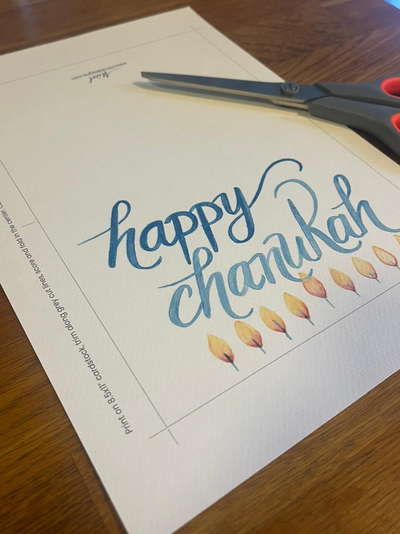 Watercolor Printable Happy Chanukah Card, Instant Download, Digital PDF ...