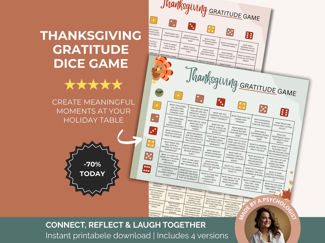 Thanksgiving Gratitude Dice Game | Printable Friendsgiving Game for ...