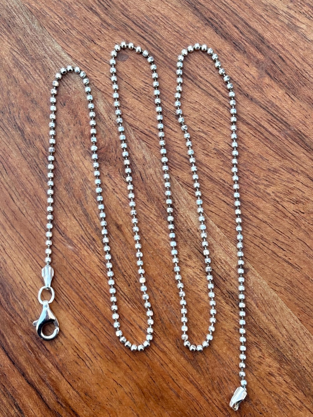 Vintage 925 Sterling Silver Ball Chain Necklace Diamond Cut Beaded ...