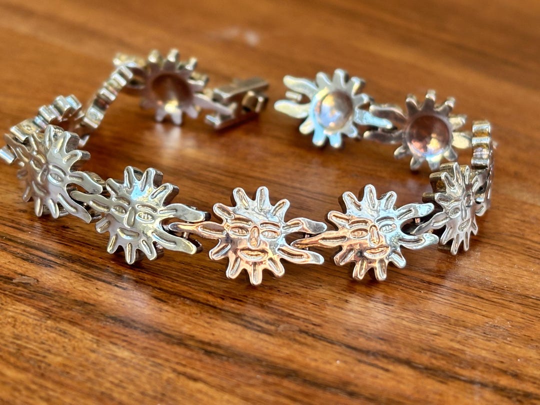 Vintage 925 Sterling Silver Sun Face Bracelet 7.5” | Celestial Sun ...