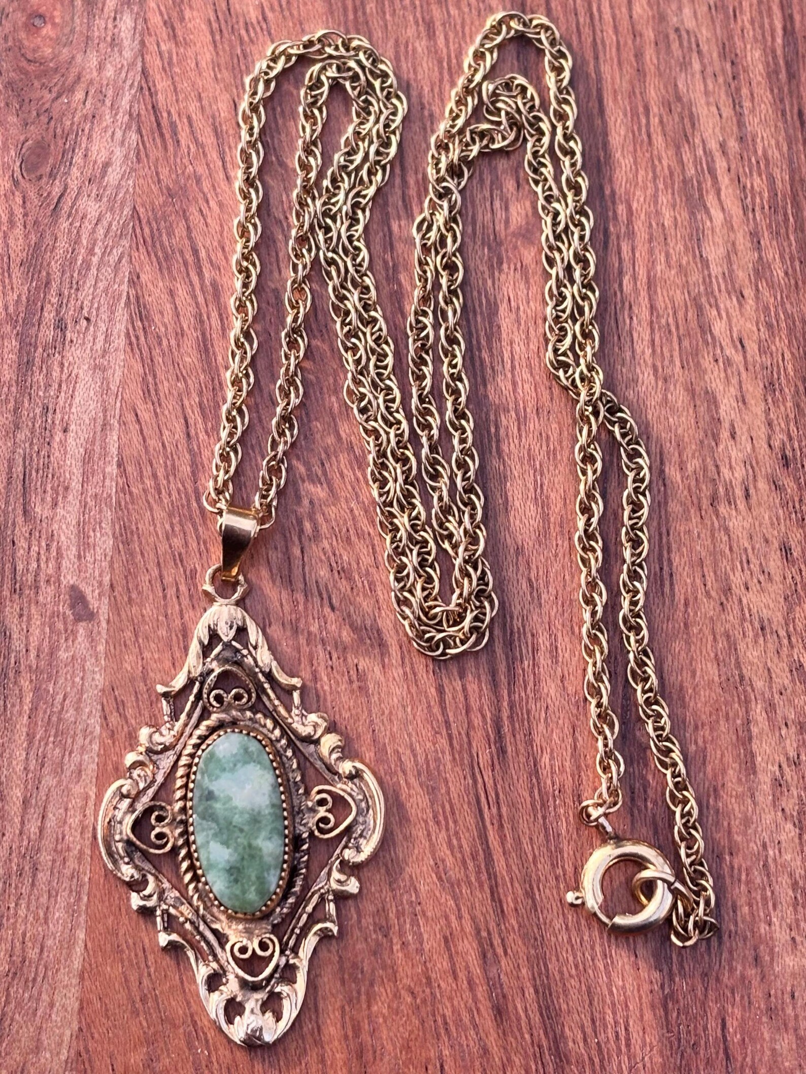 Vintage Henry Griffith Jade Necklace 12K Gold Filled Filigree Pendant ...