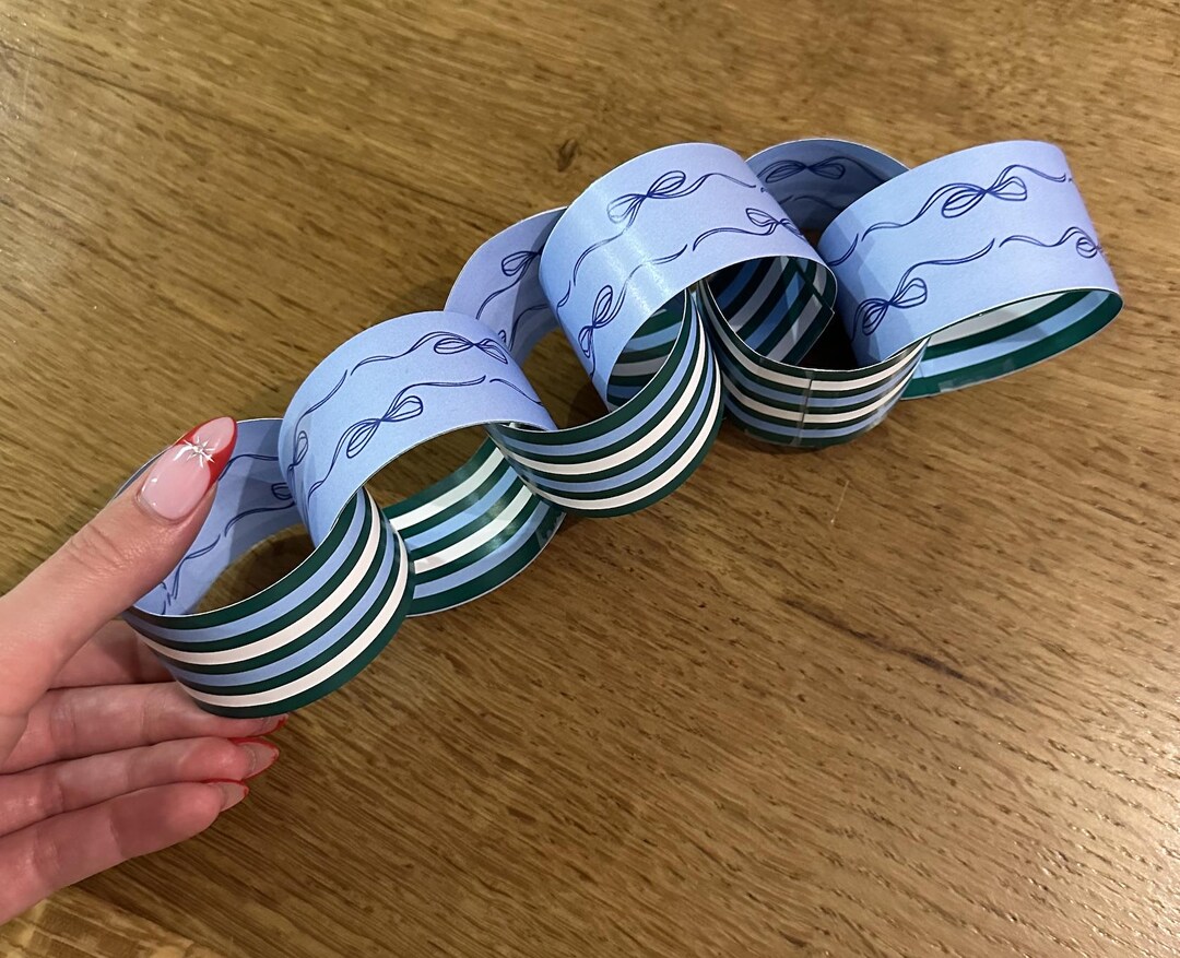 Printable Green & Blue Paper Chains – Stripes + Bows (instant Download ...