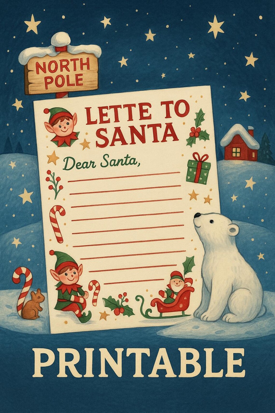 Letter to Santa Printable: Classic Christmas Template (PDF) - Etsy