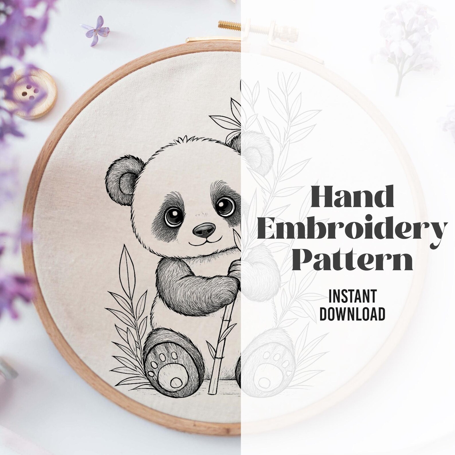 Panda Embroidery Pattern, Animal Embroidery Design, Panda Hand ...
