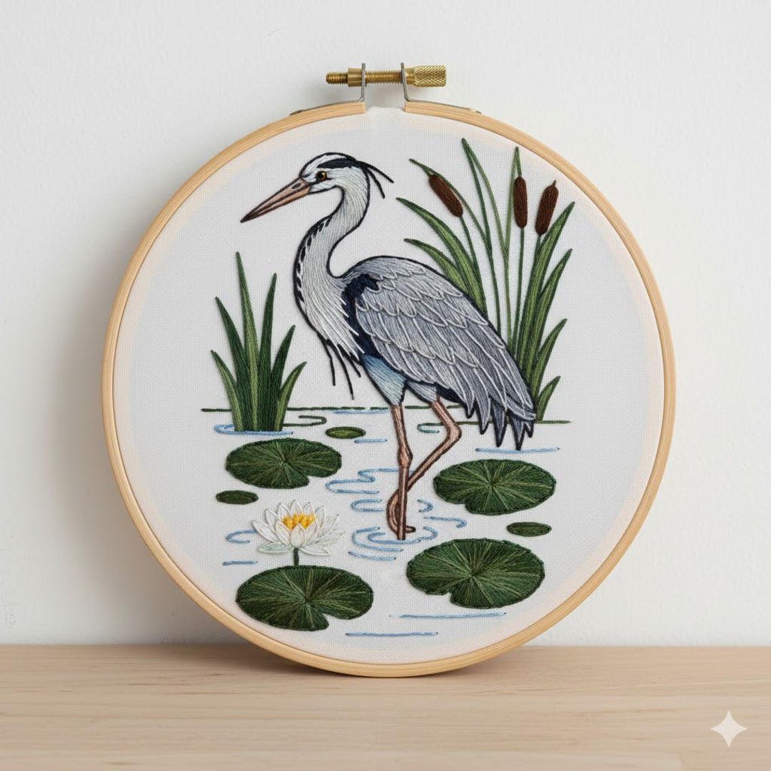 Black Crowned Crane Embroidery Pattern, Crane Hand Embroidery PDF ...