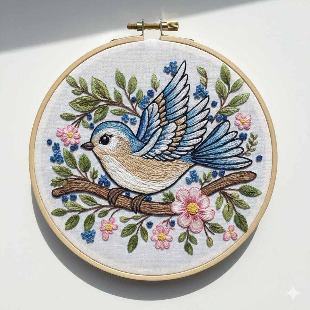 Floral Cute Bird Embroidery Pattern, Bird Embroidery Design, Christmas ...