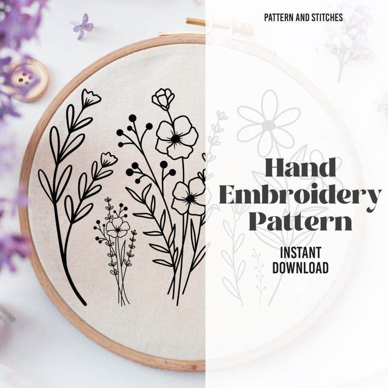 Wildflower Hand Embroidery Pattern, Floral Embroidery Design ...
