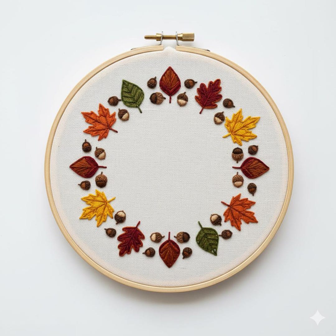 Autumn Leaves and Acorns Hand Embroidery Pattern - Decorative Fall ...