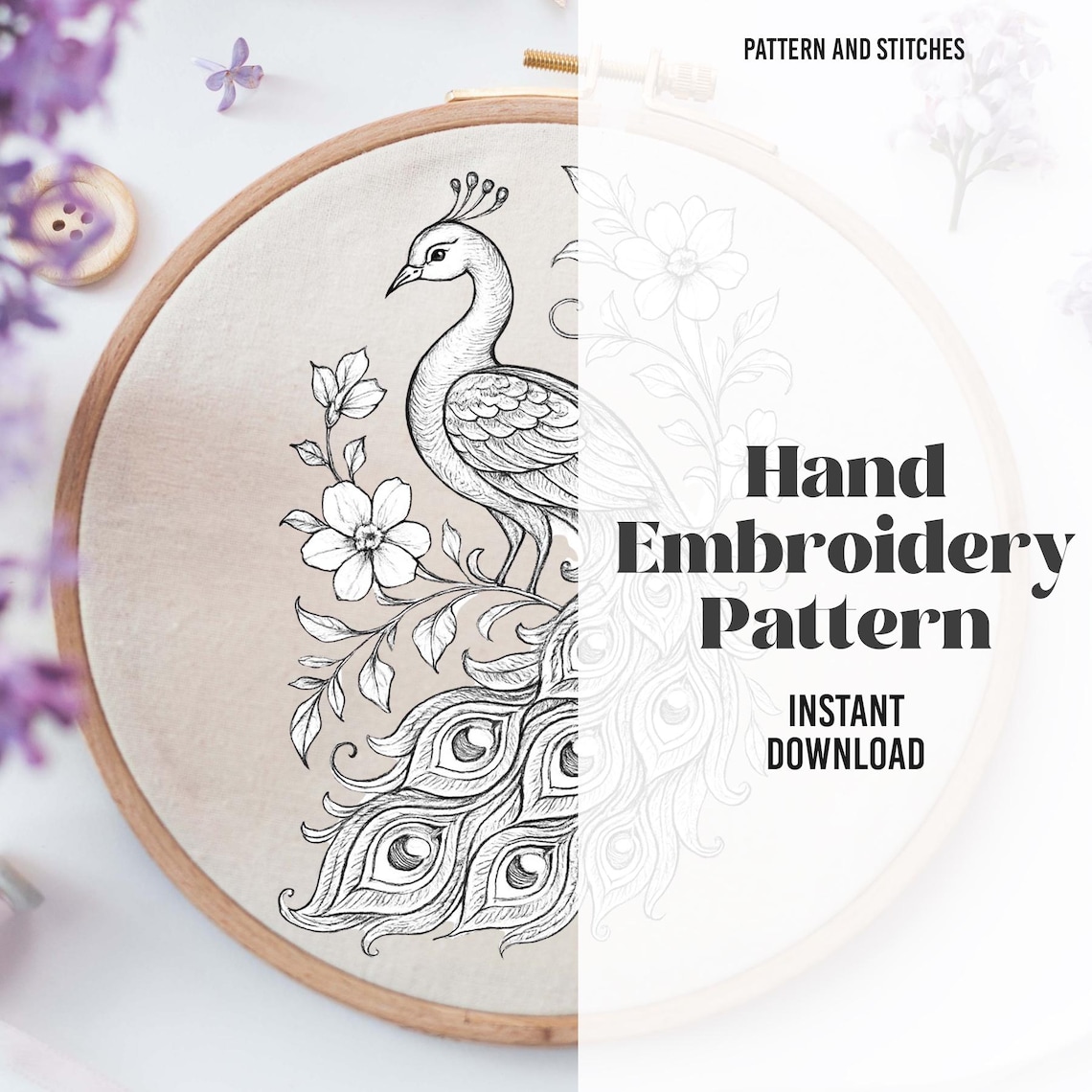 Floral Peacock Hand Embroidery Pattern, Bird Embroidery Design, Peacock ...