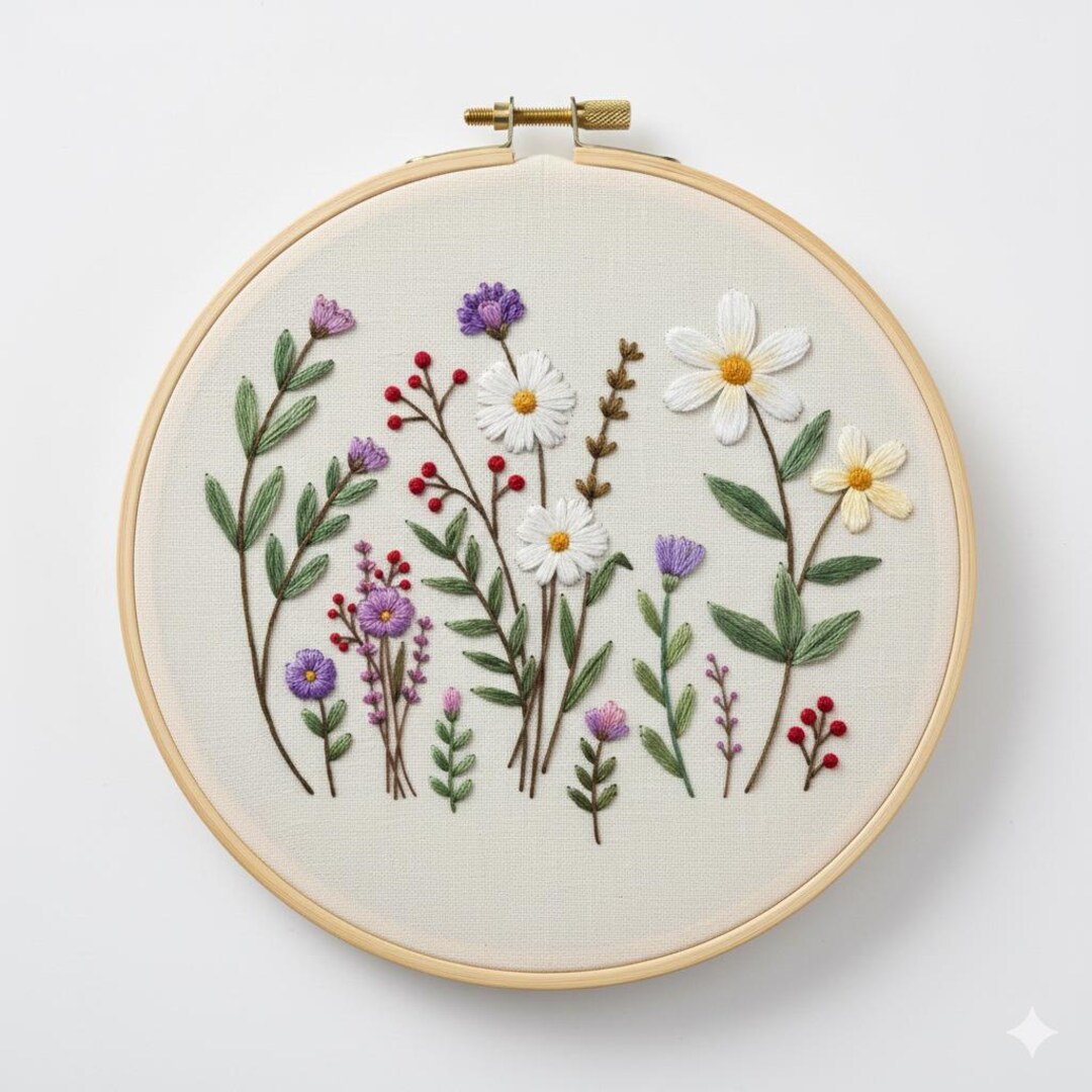 Wildflower Hand Embroidery Pattern, Floral Embroidery Design ...