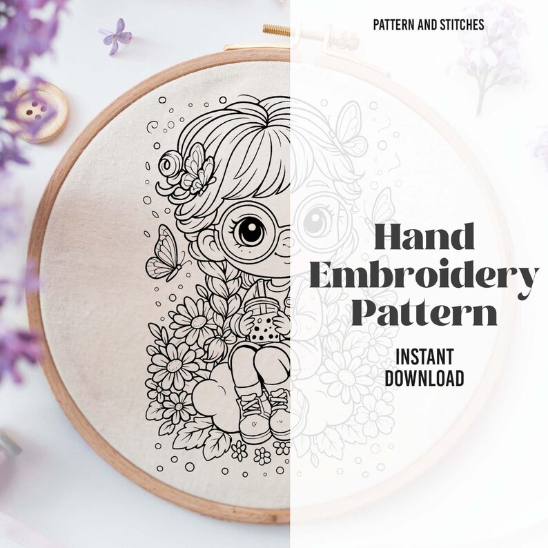 Butterfly Dream Girl Embroidery Pattern, Little Girl Hand Embroidery ...
