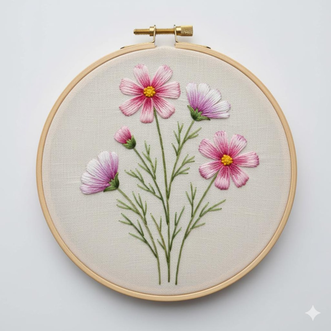 Cosmos Flowers Hand Embroidery Pattern, Floral Embroidery Design ...