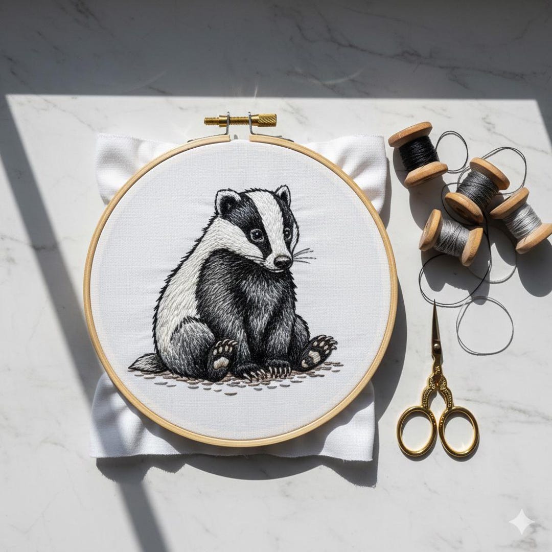 Woodland Badger Hand Embroidery Pattern, Animal Embroidery Design ...