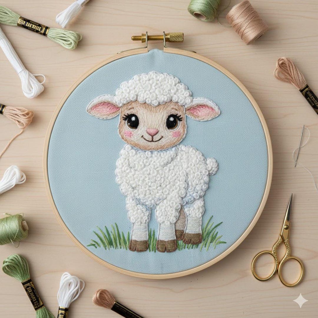 Cute Baby Lamb Embroidery Pattern, Lamb Hand Embroidery PDF - Etsy