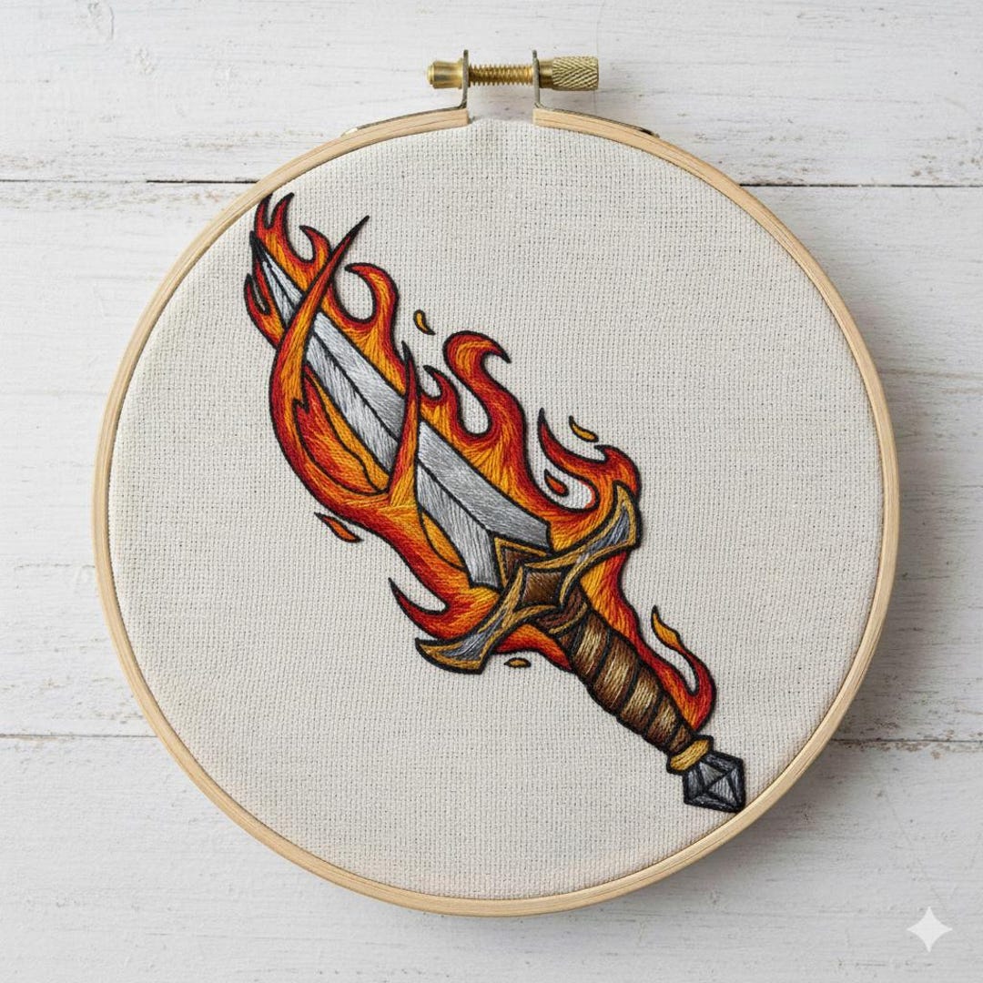 Fire Sword - Soldier Sword Simple Embroidery Pattern - Etsy