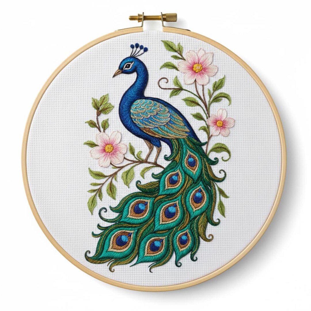 Floral Peacock Hand Embroidery Pattern, Bird Embroidery Design, Peacock ...