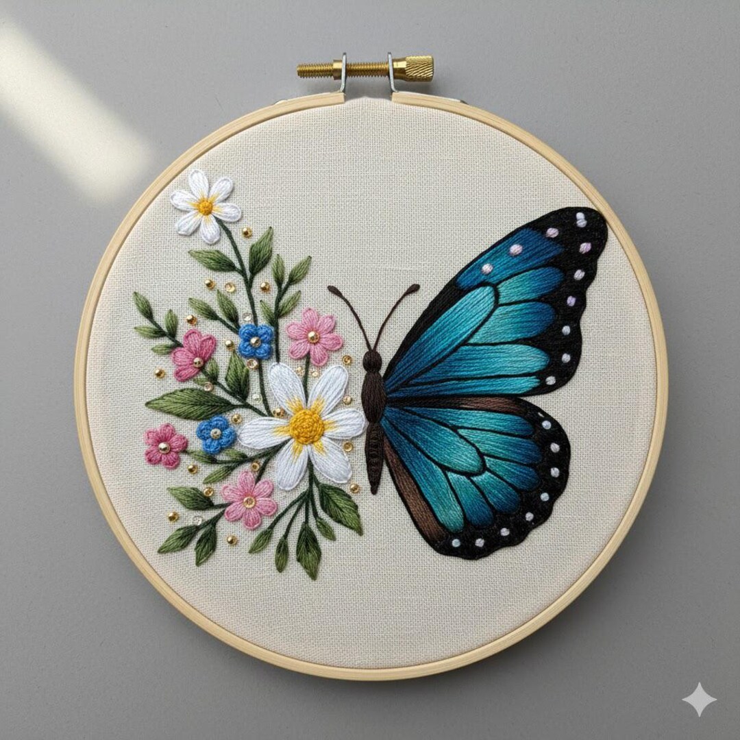Floral Butterfly Embroidery Pattern, Butterfly Hand Embroidery PDF ...