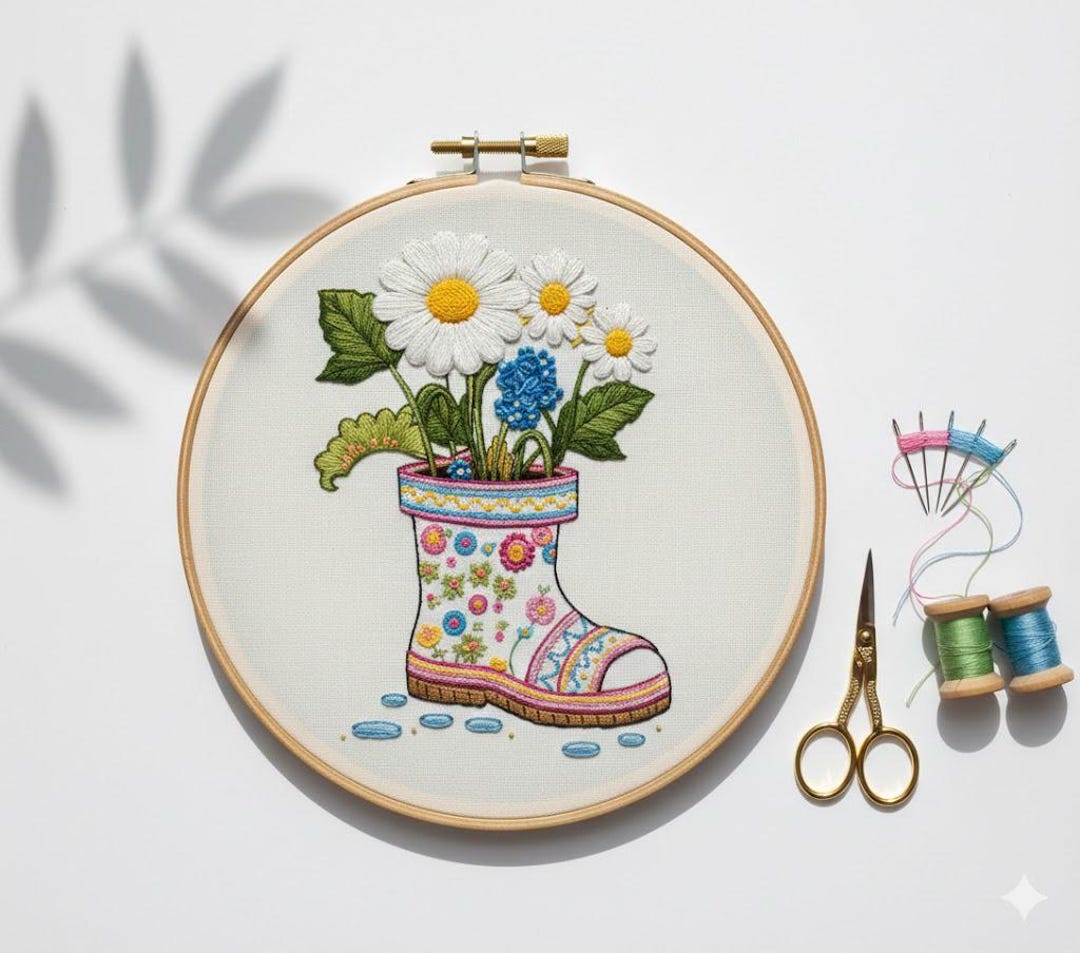 Floral Boot Embroidery Pattern, Boot Hand Embroidery PDF - Etsy