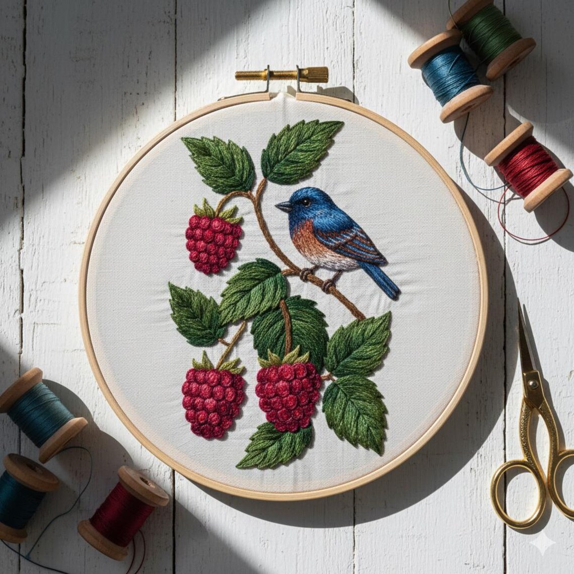 Bird on Berry Embroidery Pattern, Bird Hand Embroidery PDF (instant ...